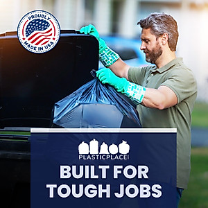 Plasticplace 55 gallon Trash Bags │ 1.2 Mil │ Black Heavy Duty Garbage Can Liners │ 38” x 58”