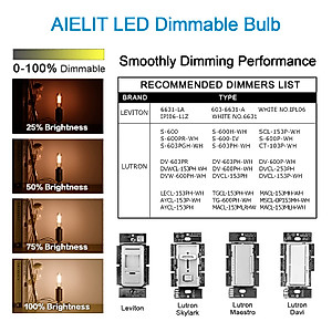 AIELIT T8 4-Watt E12 LED Light Bulb, Dimmable (0-100%), Soft White 3000K, Clear Tubular Candelabra Light Bulbs 40W Equivalent for Sputnik Chandeliers, Glass Mason Jars, Hanging Pendant Lamp,4-Pack