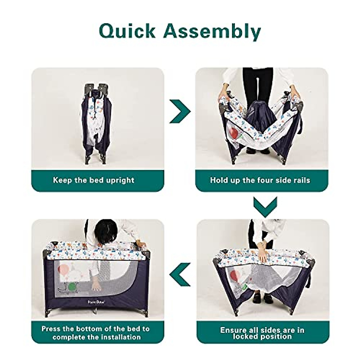 Pamo Babe Portable Playard,Sturdy Playard with Padded Mat and Toy bar with Soft Toys