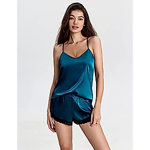 Ekouaer Women's Lace Satin Sleepwear Silk Cami Top and Shorts Pjs V Neck Lingerie Set Lingerie Set