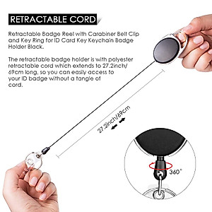 Retractable Badge Holder with Carabiner Reel Clip and Key Ring for ID Card Key Keychain Holders Black 10 Pieces by Moever
