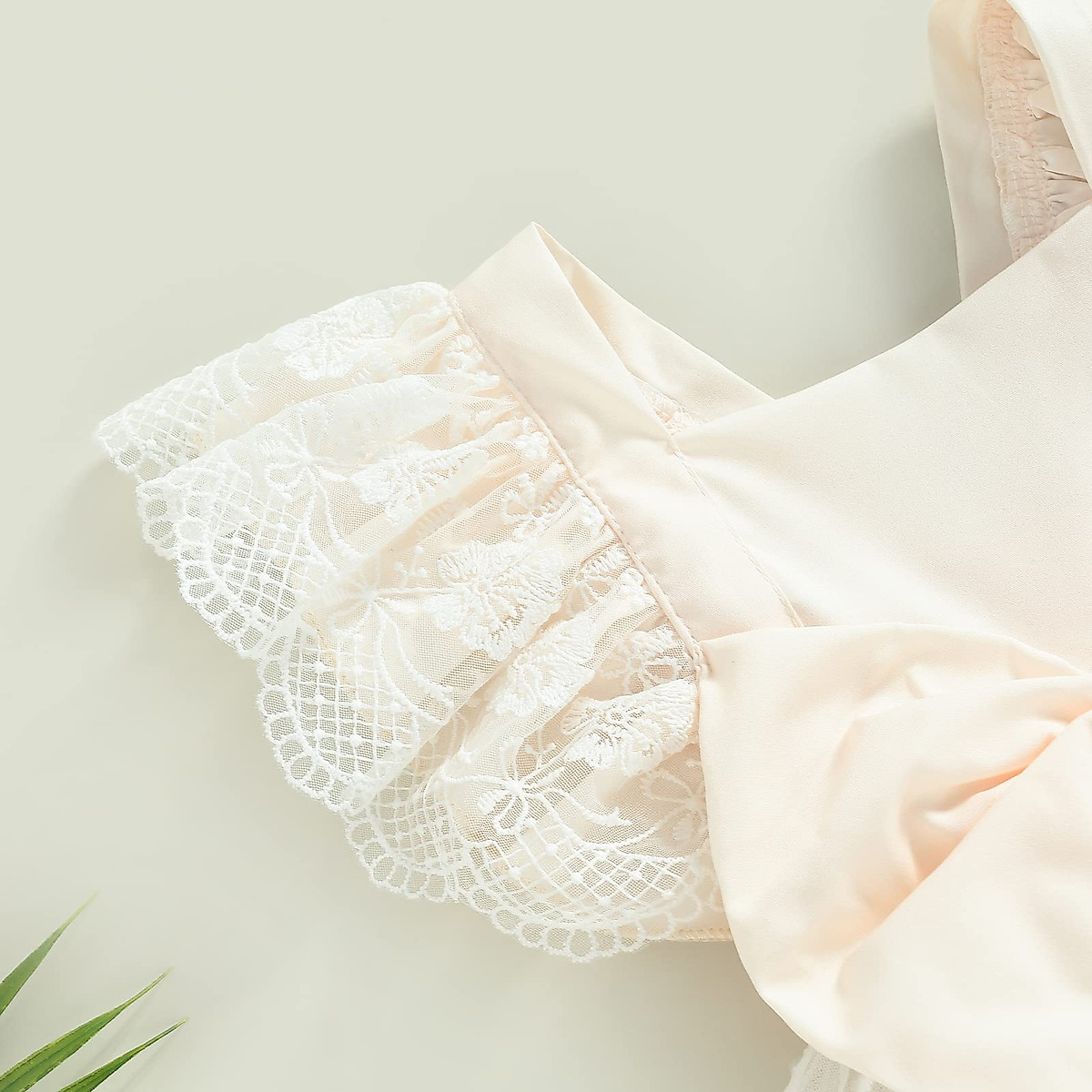 Kayotuas Newborn Infant Baby Girls Butterfly Sleeve Romper Clothes Ruffle Lace Bodysuit Tutu Dress Jumpsuit Princess Outfit (Apricot Bow Lace Romper,12-18 Months)