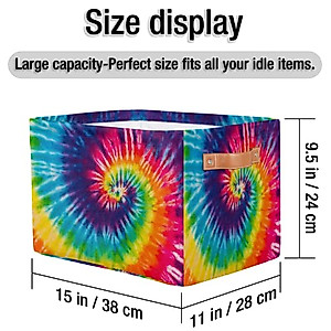 Storage Basket Bin, Abstract Swirl Tie Dye Rainbow Large Collapsible Storage Cube Box with Handle Durable Waterproof Closet Shelf Organizer for Toy Nursery Bedroom Laundry Basket, 1 Pcs