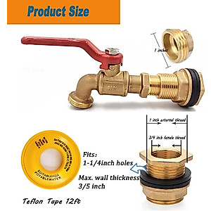Rain Barrel Spigot, Brass Faucet Kit for Rain Water Barrel, Water Tanks, Tubs, Pools Etc, Turn Ball Valve Rain Barrel Spigot with Bulkhead Fitting Set