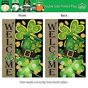 CROWNED BEAUTY St Patricks Day Garden Flag 12x18 Inch Double Sided for Outside Small Burlap Shamrocks Clovers Green Hat Gold Coin Lucky Welcome Yard Holiday Decoration CF726-12