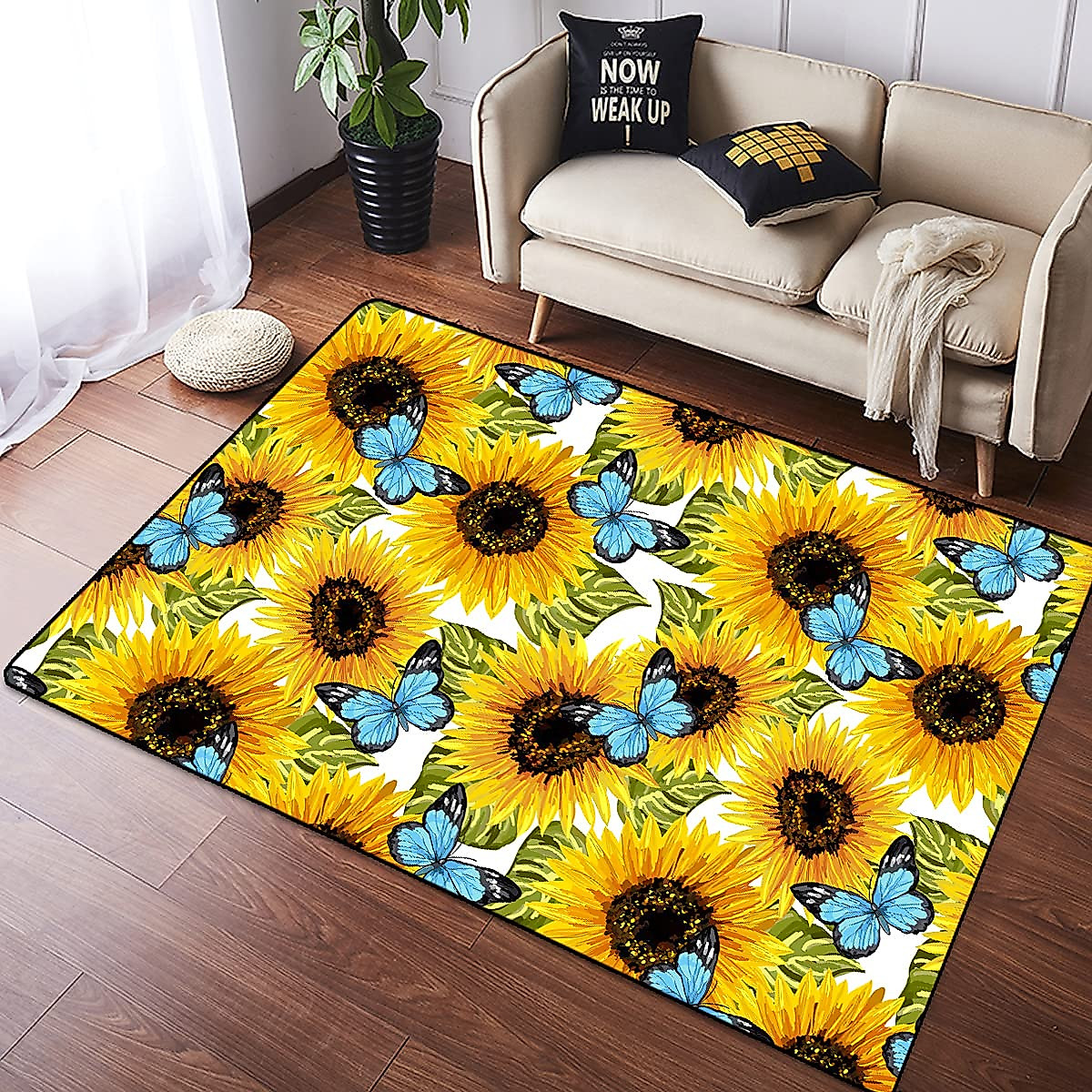 Sunflowers Area Rugs Flower Carpet Modern Oil Painting Style Non-Slip Carpet Indoor Carpet and Living Room Carpet Floor Mat Bedroom Home Decor Floor Mats Yoga Mat