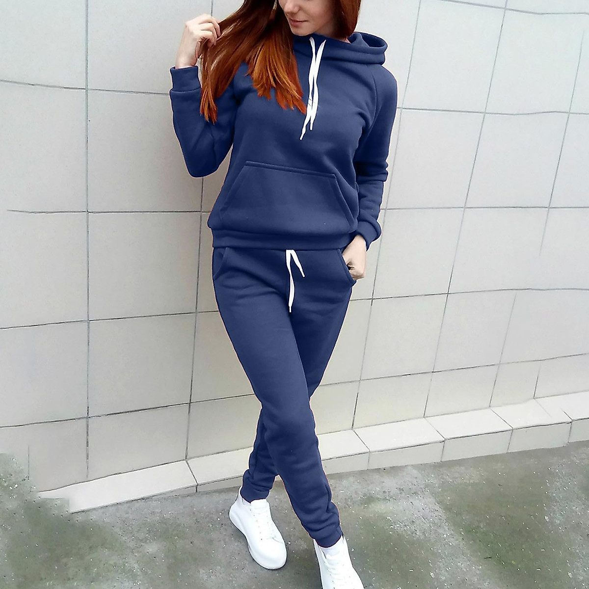 SMIDOW Sweatshirt Sets for Women Hoodie Sweatshirt Matching Sweatpants Lounge Set Fashion Loungewear Y2K Clothes travel set for women Dark Blue M