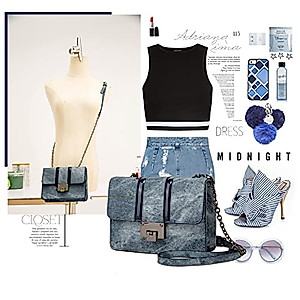 ROYALFAIR Small Denim Blue Women Purse Clutch Retro Small Shoulder Bag for Teenager girls Color Contrast Handbag (Denim Blue)