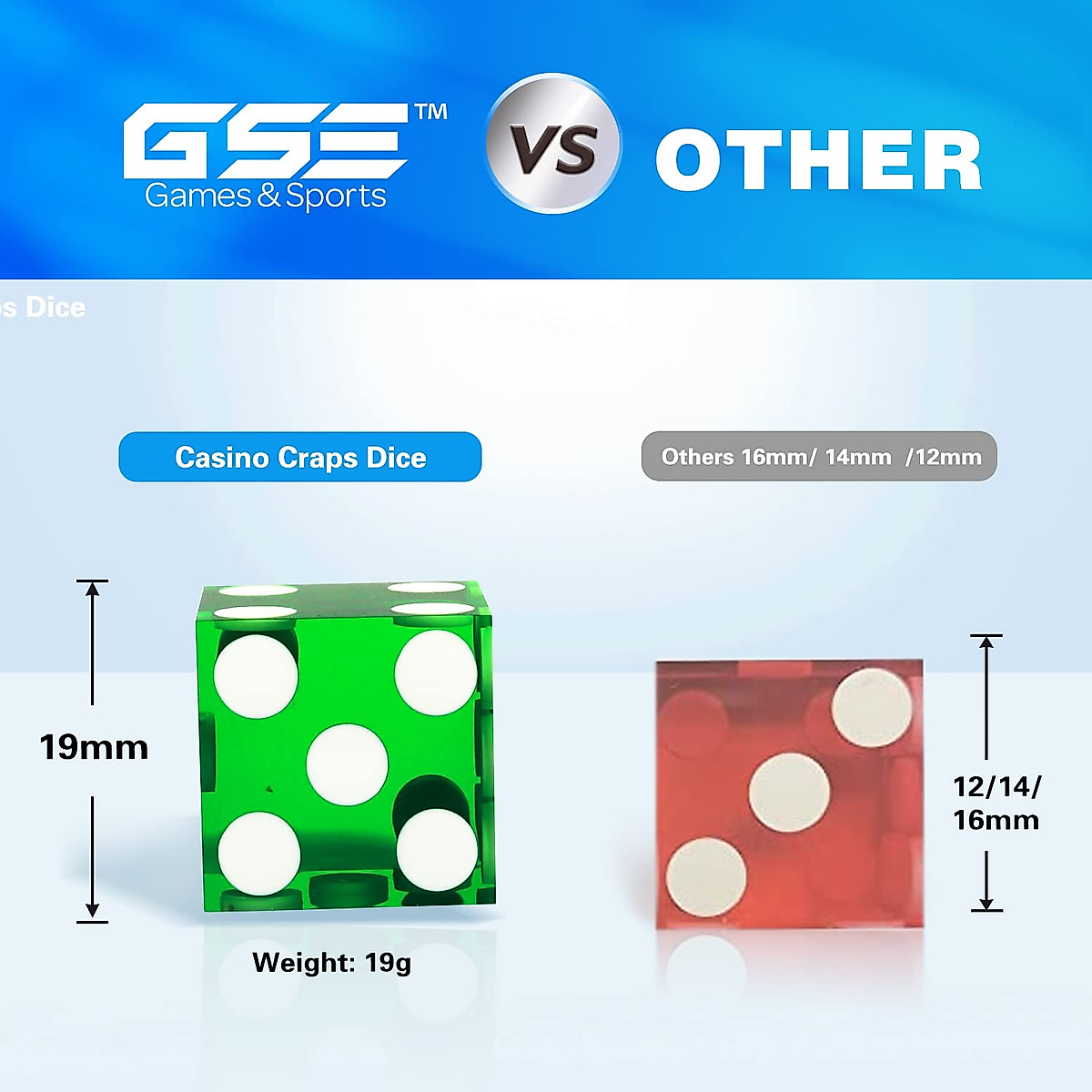 GSE Games & Sports Expert AAA Grade 19mm Pro Vegas Casino Style Craps Dice Set of 25 with Razor Sharp Edges & Matching Serialized Numbers for RPG, Dice Stacking, Yahtzee Dice Games - Multicolor