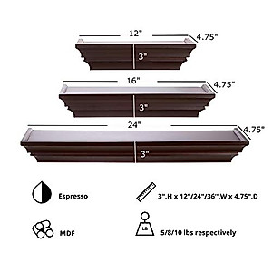 Pemberly Row Traditional Madison Shelves Set of 3 Espresso Engineered Wood
