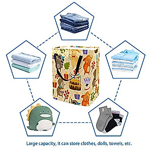 Birthday Cake Gifts and Animals Print Collapsible Laundry Hamper, 60L Waterproof Laundry Baskets Washing Bin Clothes Toys Storage for Dorm Bathroom Bedroom