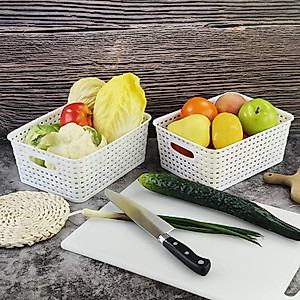 Jekiyo Plastic Storage Baskets, Pantry Organizing Bin, 4 Packs, F White