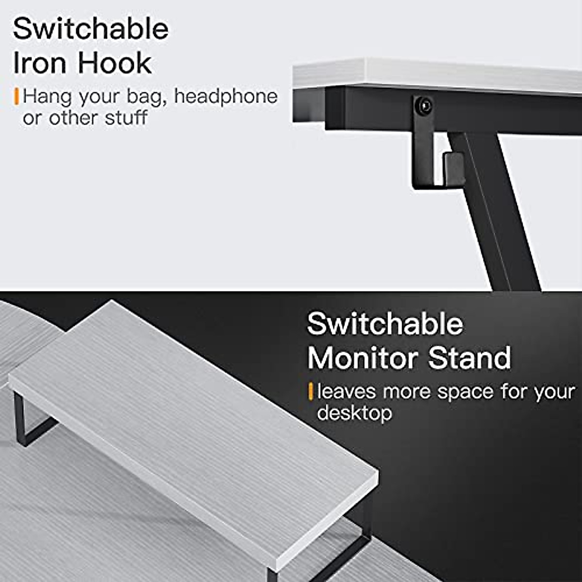 Casaottima L Shaped Desk Gaming Desk Home Office Desk Computer Desk with Round Corner, Large Monitor Stand