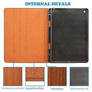 Gexmil Leather Case for iPad 10.2 inch 9th/8th/7th Gen. 2021/2020/2019 with Pencil Holder, Genuine Leather Cover Auto Sleep/Wake,Smart Folio Shockproof Protective,Anti-Fingerprint,Flower Brown