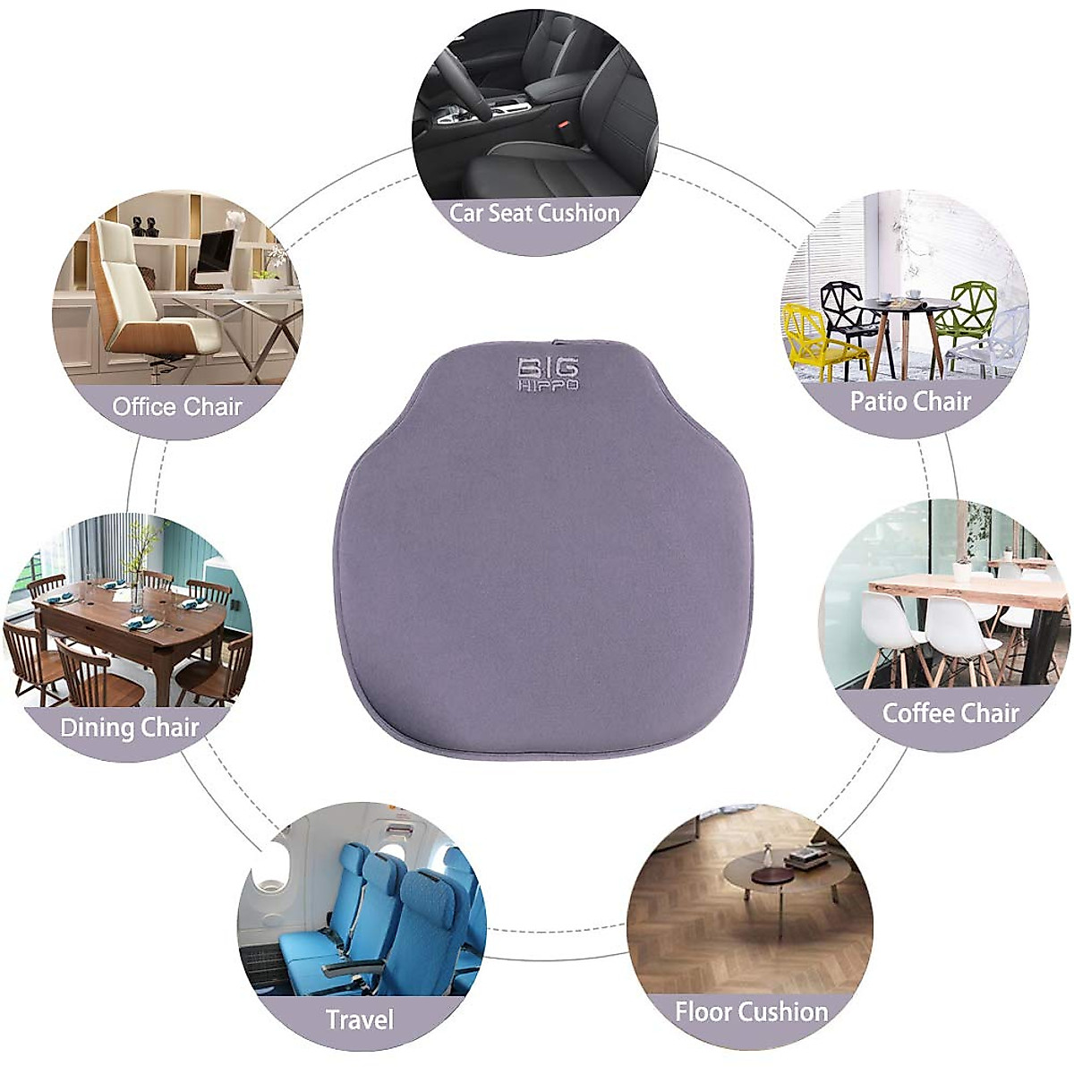 Big Hippo Memory Foam Chair Pads for Dining Chairs Non-Skid Backing Kitchen Dining Chair Cushion Seat Cushion with Ties,Thick Comfortable Seat Cushion Pad,16"x15"(1 Pack, Gray)
