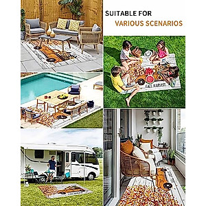 Outdoor Area Rug for Patio,Thanksgiving Autumn Farm Truck Pumpkins Camping Rugs Indoor Large Floor Mat 4x6ft,Fall Orange Leaf Flowers on Wooden Outside Carpet for Deck RV Picnic Porch Backyard