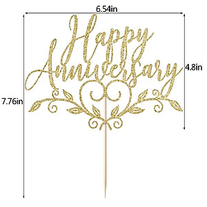 Sodasos Glitter Happy Anniversary Cake Topper,Wedding Anniversary Cake Toppers, Happy Anniversary Party Decorating supplies (gold)