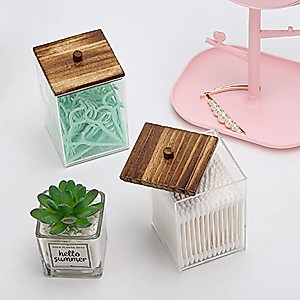 Tbestmax 3 Pack Qtip Holder - 12 oz Bathroom Organizer and Storage Containers, Plastic Square Apothecary Jars with Black Bamboo Lids for Cotton Ball, Cotton Swab, Floss