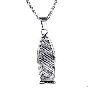 PAURO Men's Stainless Steel Electric Shaver Straight Edge Razor for Barber Pendant Necklace Silver