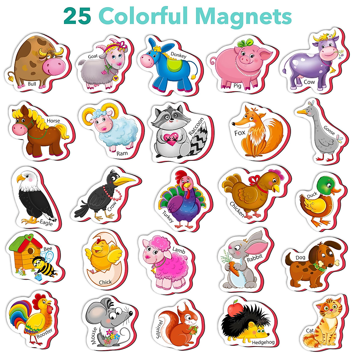 Little World Large Set of 25 Foam Fridge Magnets for Toddlers 1-3 - Refrigerator Magnets for Kids – Baby Magnets for Refrigerator 1 Year Old - Farm Magnetic Animals - Animal Magnets for Toddlers 1-3