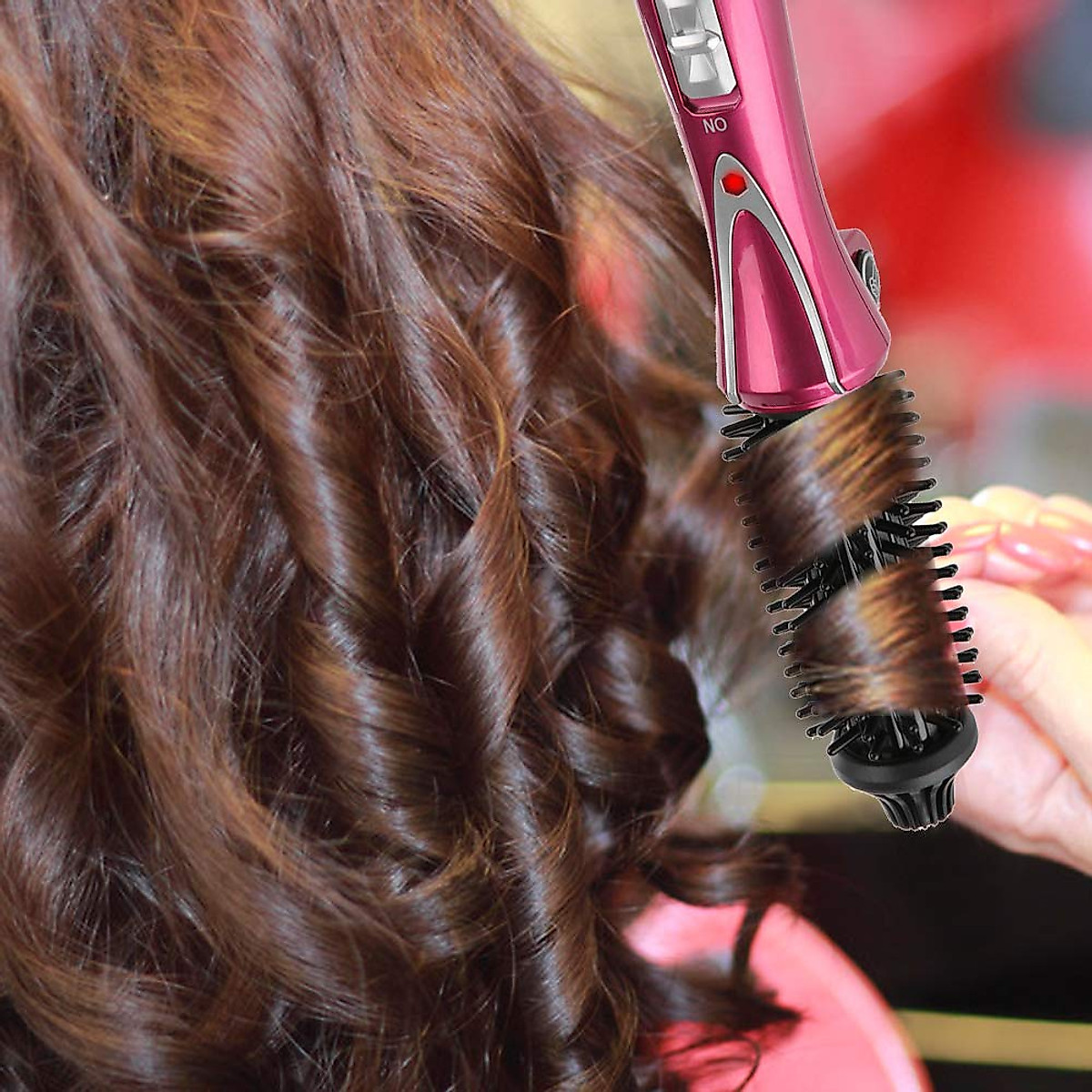 Hair Curler Brush, Professional Curling Iron Brushes Salon Air Paddle Styling Brush Negative Ion Generator Ceramic Lightweight Hot Air Volumize Hair Brush for Volume and Soft Curls(US)