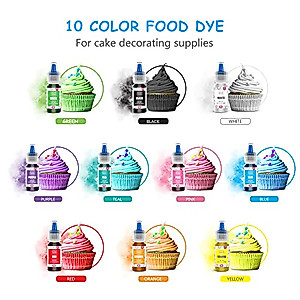Food Coloring Cake Decorating Set - Jelife 10 Gel Based Flavorless Edible Food Dye Vibrant Concentrated Neon Icing Colors for Kids Baking Macaron Frosting Fondant Cookie (6ml/Bottles)