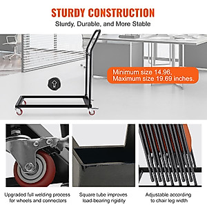VEVOR Folding Chair Dolly, 39"L x 21"W x 42.9"H L-Shaped Steel Vertical Storage Cart, Multi-Function Chair Cart with 4 Casters 12 Chairs Capacity for Flat Stacking Plastic Resin & Wood Chairs, Black