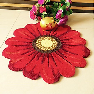 Judy Dre am Red Sunflower Shape Area Rug Hand Woven Floral Round Rugs for Bedroom Kitchen Bathroom Living Room Washable Bath Mat for Christmas Party Dec