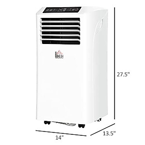 HOMCOM 10000 BTU Mobile Portable Air Conditioner with Cooling, Dehumidifier, and Ventilating with Remote Control, 2 Speed Fans, 24-Hour Timer for Bedroom, Living Room, Home Office, White