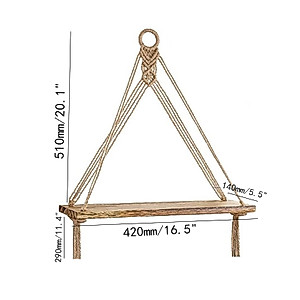 DD-life Macrame Rope Triangle Shelf Wooden Wall Hanging Shelves Macrame Hanging Shelf Farmhouse Rustic Modern Plant Aesthetic for Room Nursery Bathroom Living Room College Dorm Room