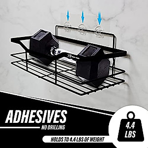 TRENDY PANDA Adhesive Shower Caddy with 4 Hooks Shower Organizer Rustproof and Stainless Steel Material, No Drilling Shower Shelf 2 Pack in Metal Black.