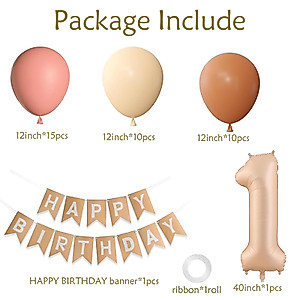 Boho 1st Birthday Decorations For Girls,40 Inch Cream 1 Balloon, Nude Dusty Pink Brown Balloons And Birthday Banner For Boho One Year Old Birthday Decorations Groovy Anniversary Baby Shower Decor