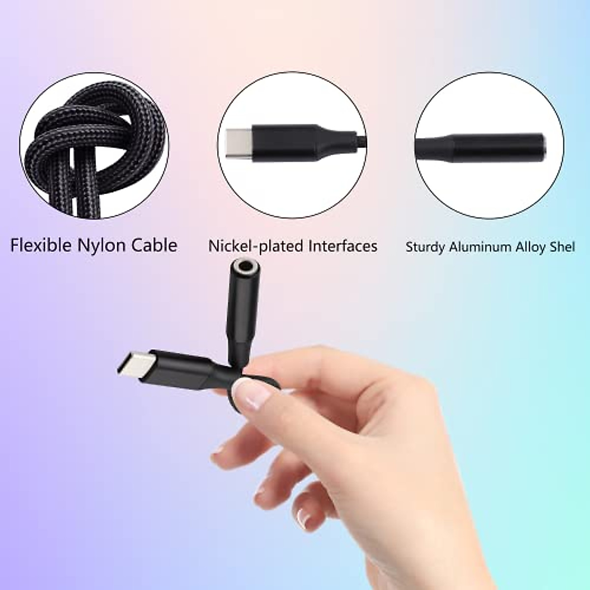 Gimane USB C to 3.5mm Female Headphone Jack Adapter,USB Type C to Aux Audio Dongle Cable Converter for Pixel 6 5 4,Samsung Galaxy S22 S21 S20 + Ultra Plus Note 20 10-Black