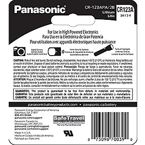 Panasonic CR123A 3V Long Lasting Lithium Batteries for Tactical Flashlights, Home Security Systems, Cameras, Lighting Equipment and Other Devices, 2-Battery Pack