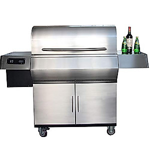 RJMOLU Wood Pellet Grill & Smoker Gas Grill Stainless Steel 40,000 BTU Patio Garden Barbecue Grill with Built in Thermometer, Removable Wheels