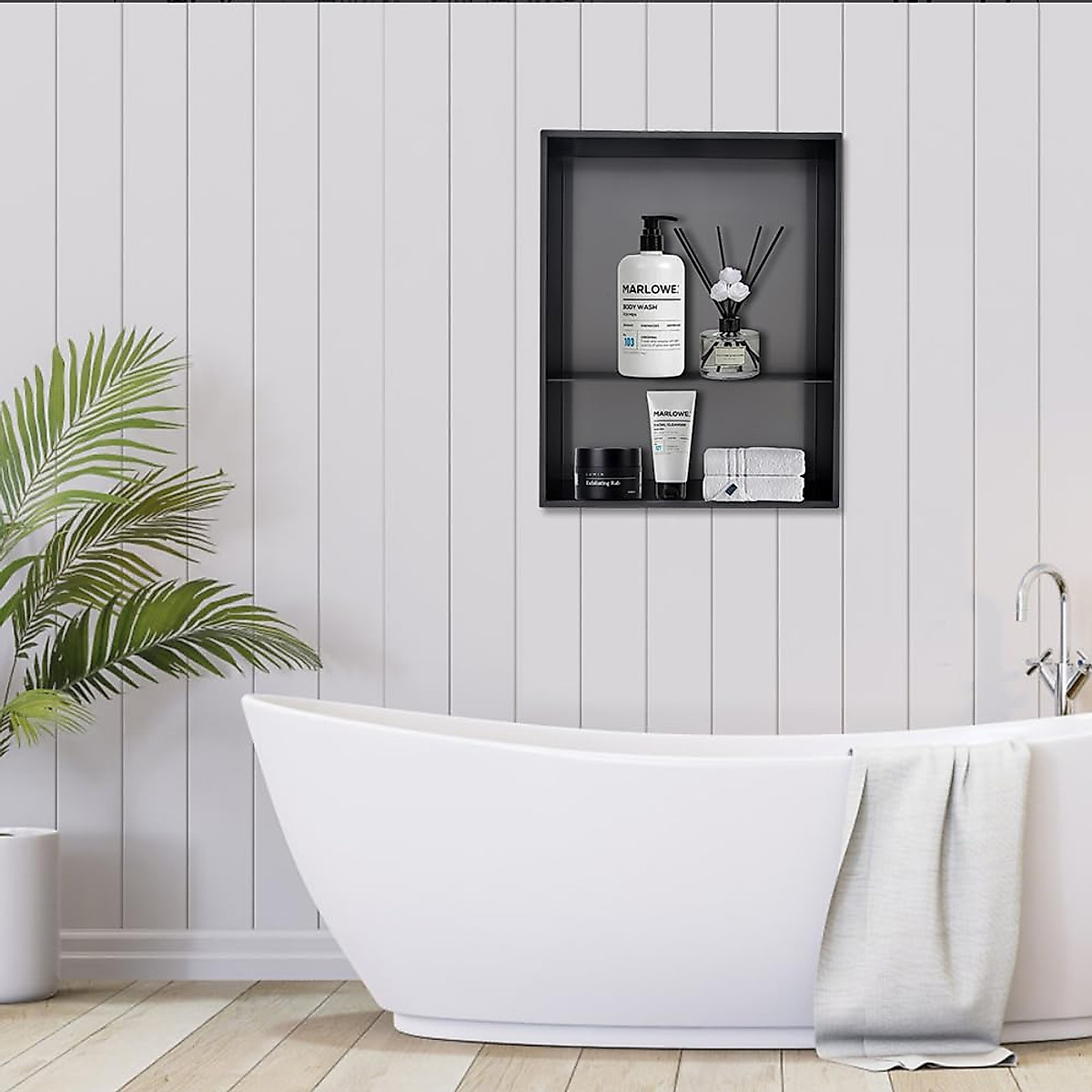 swift horse Black Double Layer Stainless Steel Shower Niche, 16" X 20" No Tile Needed Wall Niche Double Shelves, Recessed Niche Shower for Bathroom Storage Over Mount Installation