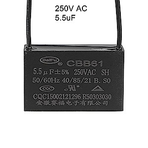 uxcell Ceiling Fan Capacitor CBB61 5.5uF 250V AC 2 Wires Metallized Polypropylene Film Capacitor 47x29x18mm for Electric Fan Pump Motor Generator 2Pcs