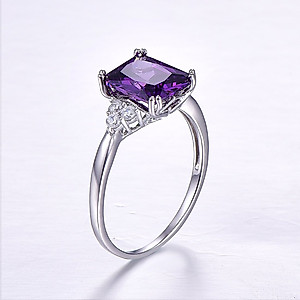 Merthus 8x10mm Radiant Cut Simulated Amethyst Simple 925 Sterling Silver Engagement Ring for Women Size 6