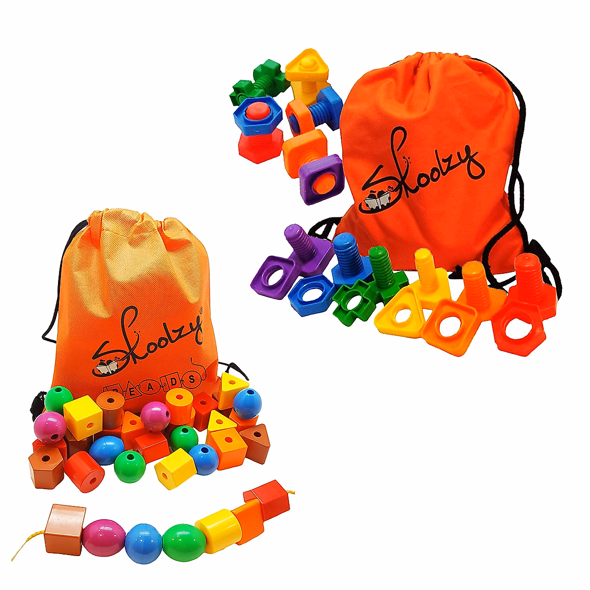 Skoolzy Occupational Therapy Toddler Toys - Jumbo Primary Lacing and Nuts and Bolts - Montessori Fine Motor Montessori Toys