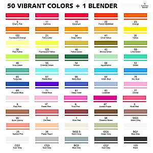 Shuttle Art Alcohol Markers Brush Tip, Dual Tip Brush & Chisel Tip Art Marker Set, 50 Colors plus 1 Blender Permanent Marker Pens with Case Perfect for Illustration Students Adults Coloring