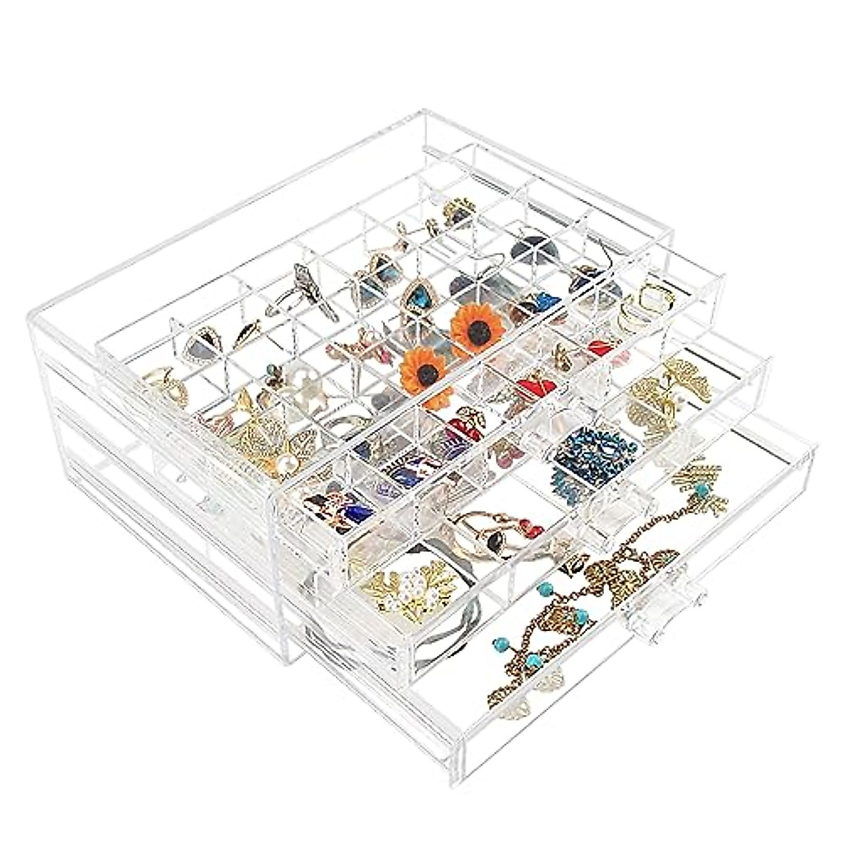 Ptaedex Jewelry Organizer Box, Acrylic Jewelry Holder Clear Jewelry Storage with 3 Drawers for Women Girls Men
