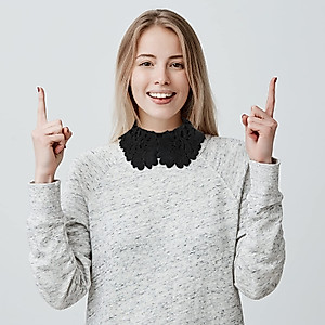 Women's Fake Detachable Dickey Collar Diamond Pearl Lace Fake Half Shirt Collar (Black)