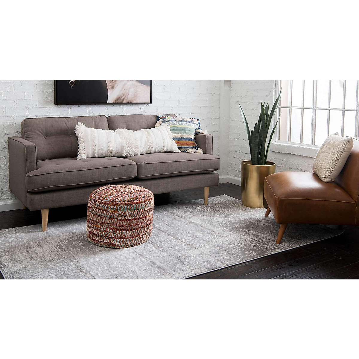 Unique Loom Sofia Collection Area Rug - Grand (6' 1" x 9' Rectangle, Light Gray/ Ivory)