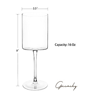 Gnimihz Wine Glasses Set of 4-16oz Cylindrical Red White Wine Glass, Made from Lead-Free Premium Crystal, Great Gift for Wedding, Anniversary, Christmas, Birthday, 9’’ Tall, Clear