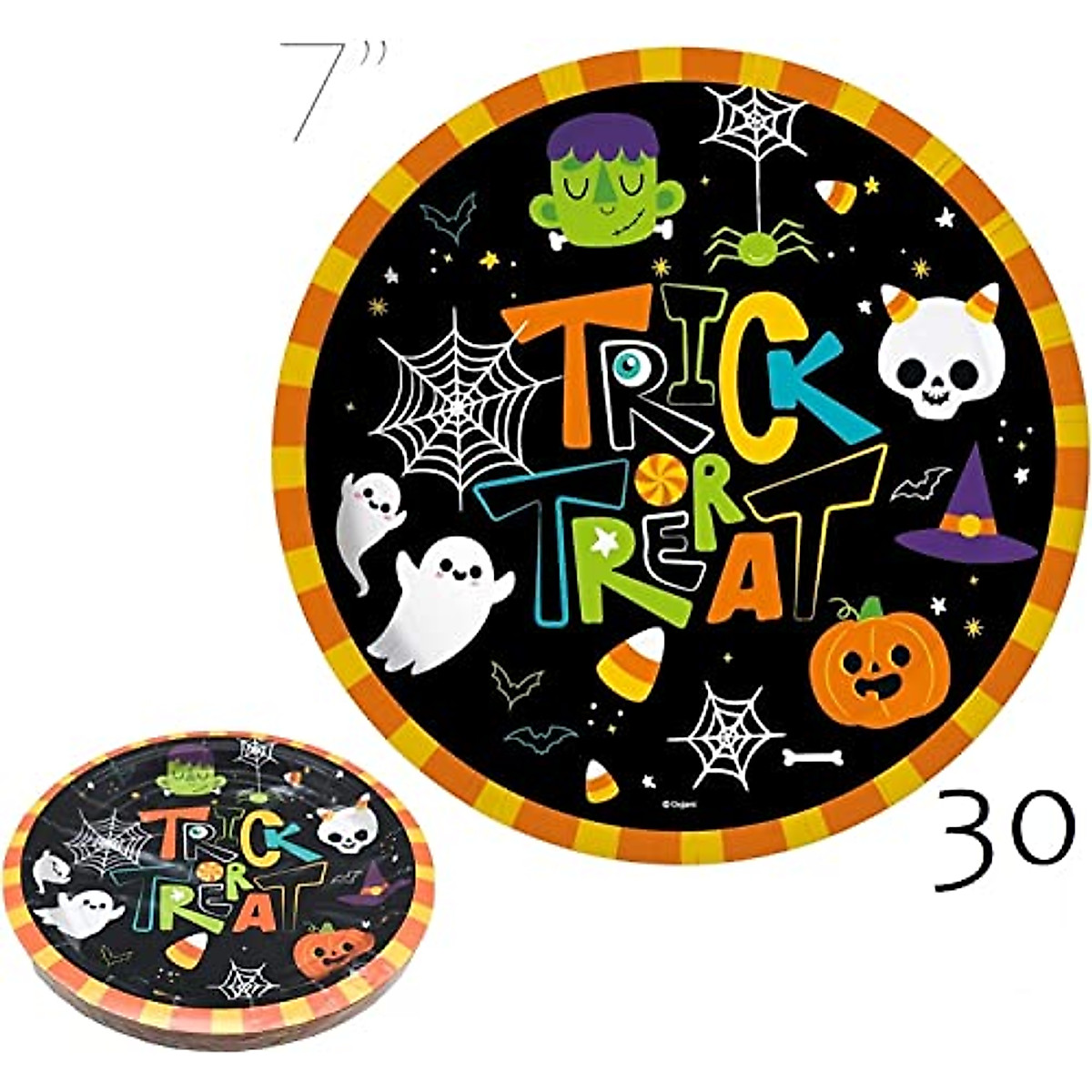 Serves 30 Complete Party Pack Cute Halloween Monsters and Ghosts 9" Dinner Paper Plates 7" Dessert Paper Plates 9 oz Cups 3 Ply Napkins 2 Table Cover Halloween Banner Halloween Party Decorations Halloween Party Supplies