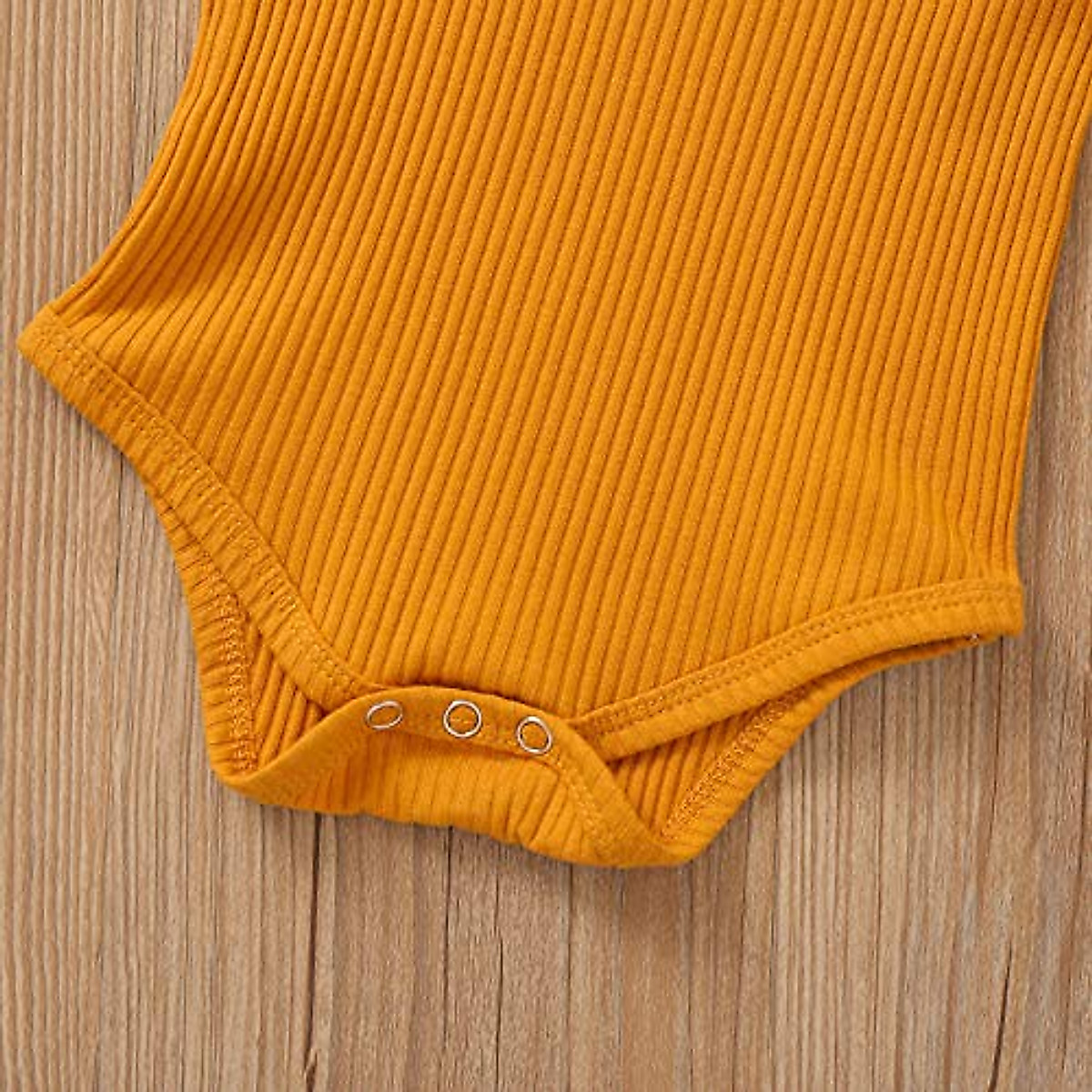 Infant Baby Girls Ribbed Outfits Set Sleeveless Romper Tank Tops Ruffle Shorts Headband Summer Newborn Clothes (Earthy Yellow, 12-18 Months)