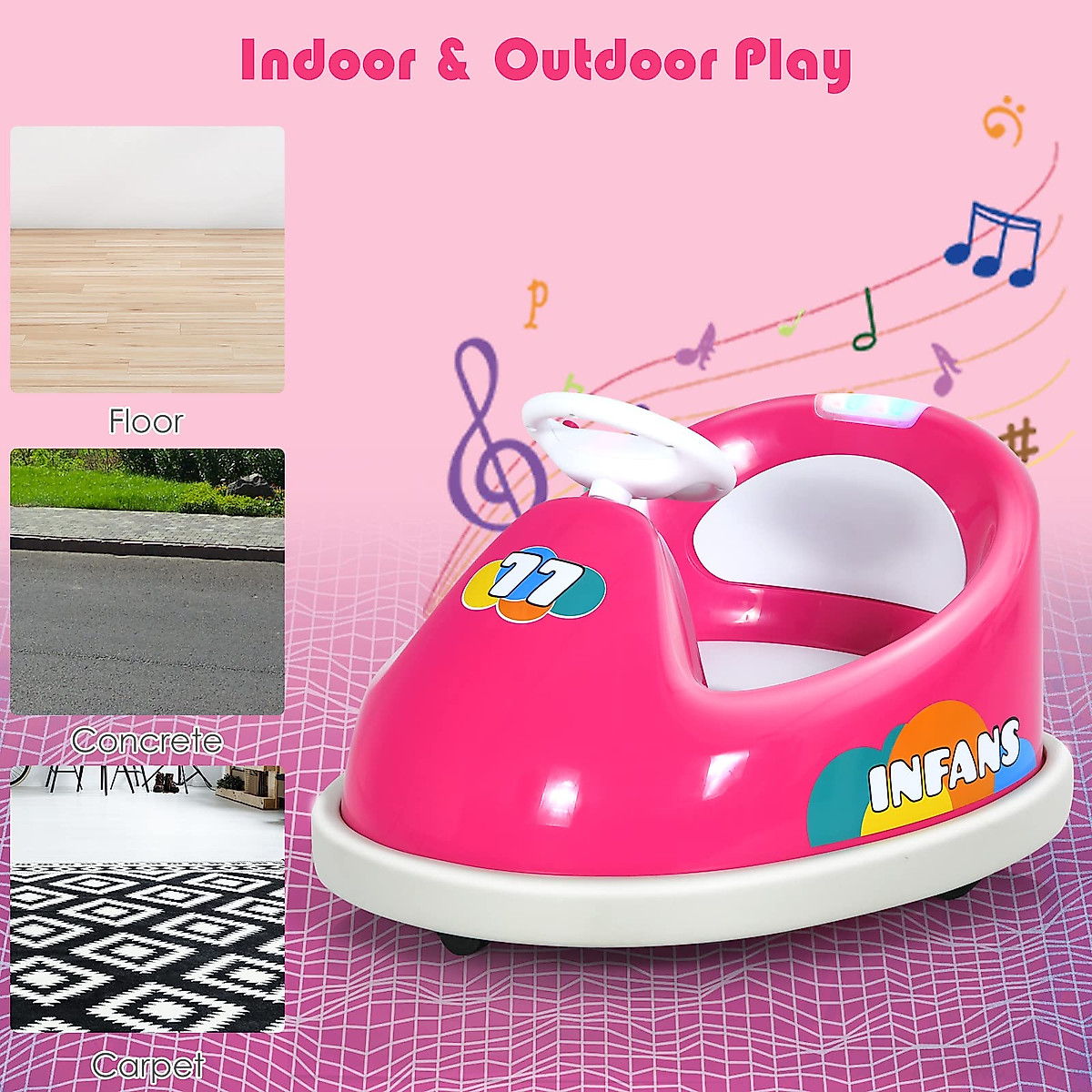 INFANS Kids Ride On Car, 6V Bumper Car Electric Vehicles with 2 Driving Modes,360 Degree Spin, Remote Control, LED Lights, Music, Bluetooth, Rechargeable Battery Powered Toys (Blue)