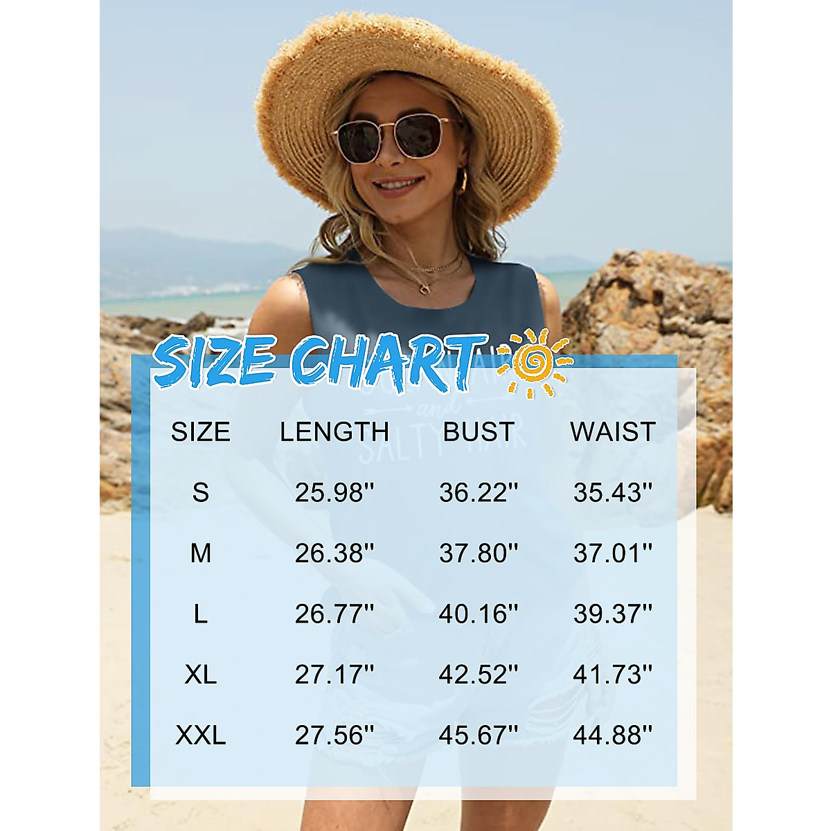 Beach Tanks for Women Ocean Air and Salty Hair Tank Top Funny Cruise Summer Sleeveless Family Vacation Vest Shirts