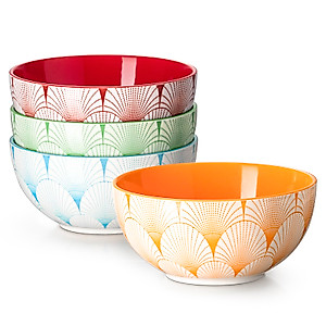 DOWAN Ceramic Cereal Bowls, Vibrant Color Soup Bowls, 26 Ounce Porcelain Kitchen Bowls for Cereal Soup Rice Pasta Salad and Dessert, Dishwasher & Microwave Safe, Set of 4