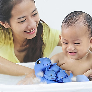 ArtCreativity Floating Dolphin Bath Play Set - 4 Piece Fun Water Bathtub Toys for Kids - Non Toxic Playing Kit for Tub, Pool, Beach - Great Gift Idea for Boys, Girls, Toddlers, Babies - Blue